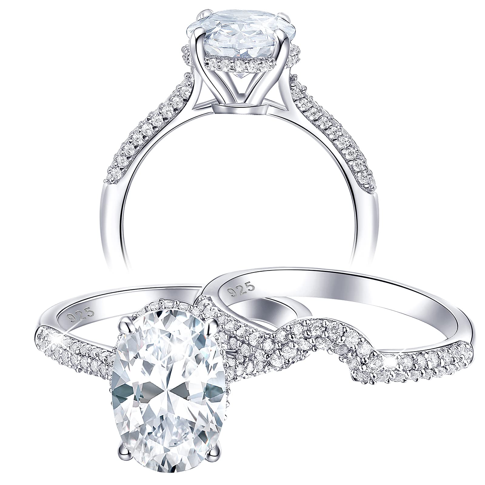 SHELOVES 7.5 Ct Oval Cut Cubic Zirconia Engagement Wedding Rings Set for Women 925 Sterling Silver Sz 10
