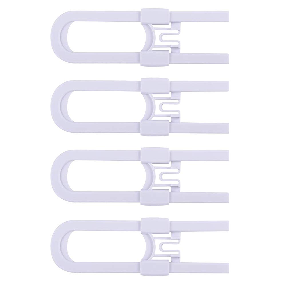 Sliding Cabinet Locks, U Shaped Baby Safety Locks, Childproof Cabinet Latch for Kitchen Bathroom Storage Doors, Knobs and Handles (4-Pack, White)