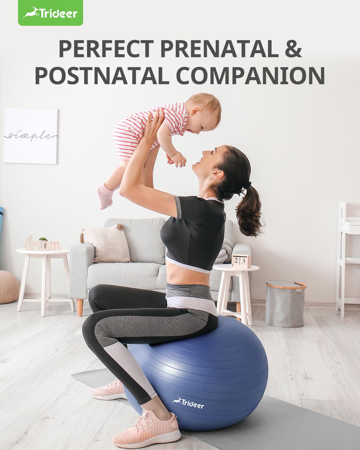 Trideer Yoga Ball - Exercise Ball for Workout pilates Stability - Anti-Burst and Slip Resistant for physical therapy, Birthing, Stretching & Core Workout, Office Ball Chair, Flexible Seating, Home Gym