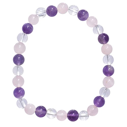Zenergy Gems Charged Natural Amethyst + Clear Quartz + Rose Quartz 6mm Bead Bracelet + Selenite Charging Heart [Included]