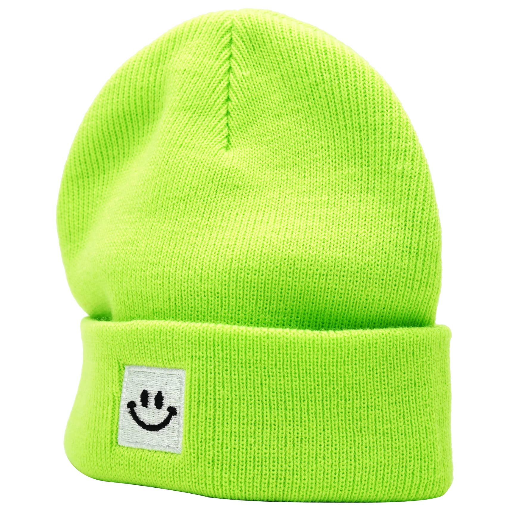 Vashion Knit Cuffed Beanie Hat for Men Women Lime Green Beanie