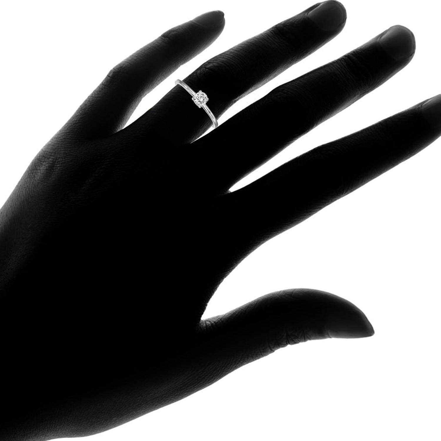 River Island Sterling Silver 4 mm Round Solitaire CZ Engagement Ring, Size 7 Avail in 3 Colors