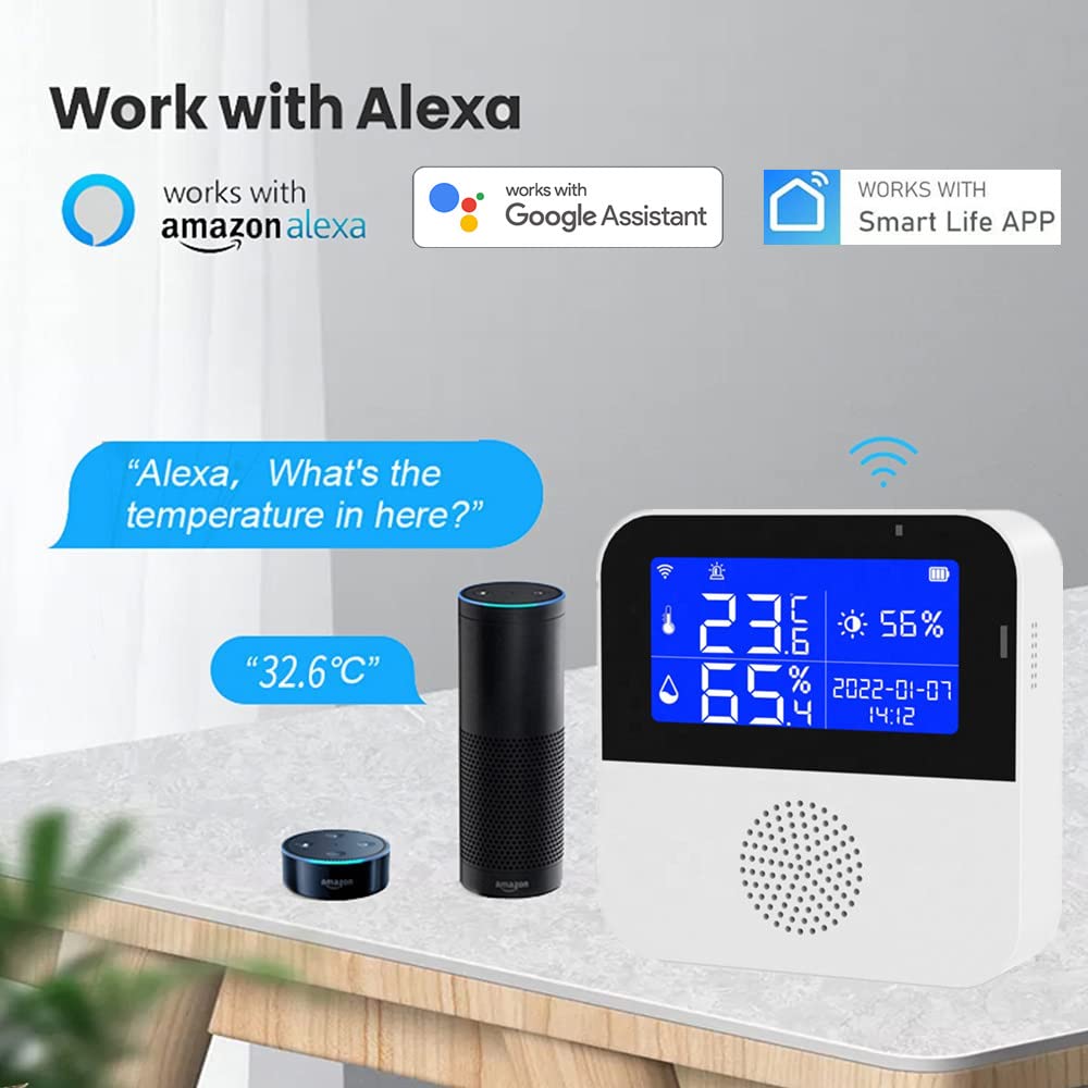 Wi-Fi Temperature Hygrometer Sensor with Probe, Indoor Thermometer Humidity Sensor, If Link with a TUYA Plug or IR Remote, Smart Control Heating Fan Cooling & Humidifier Compatible with Alexa