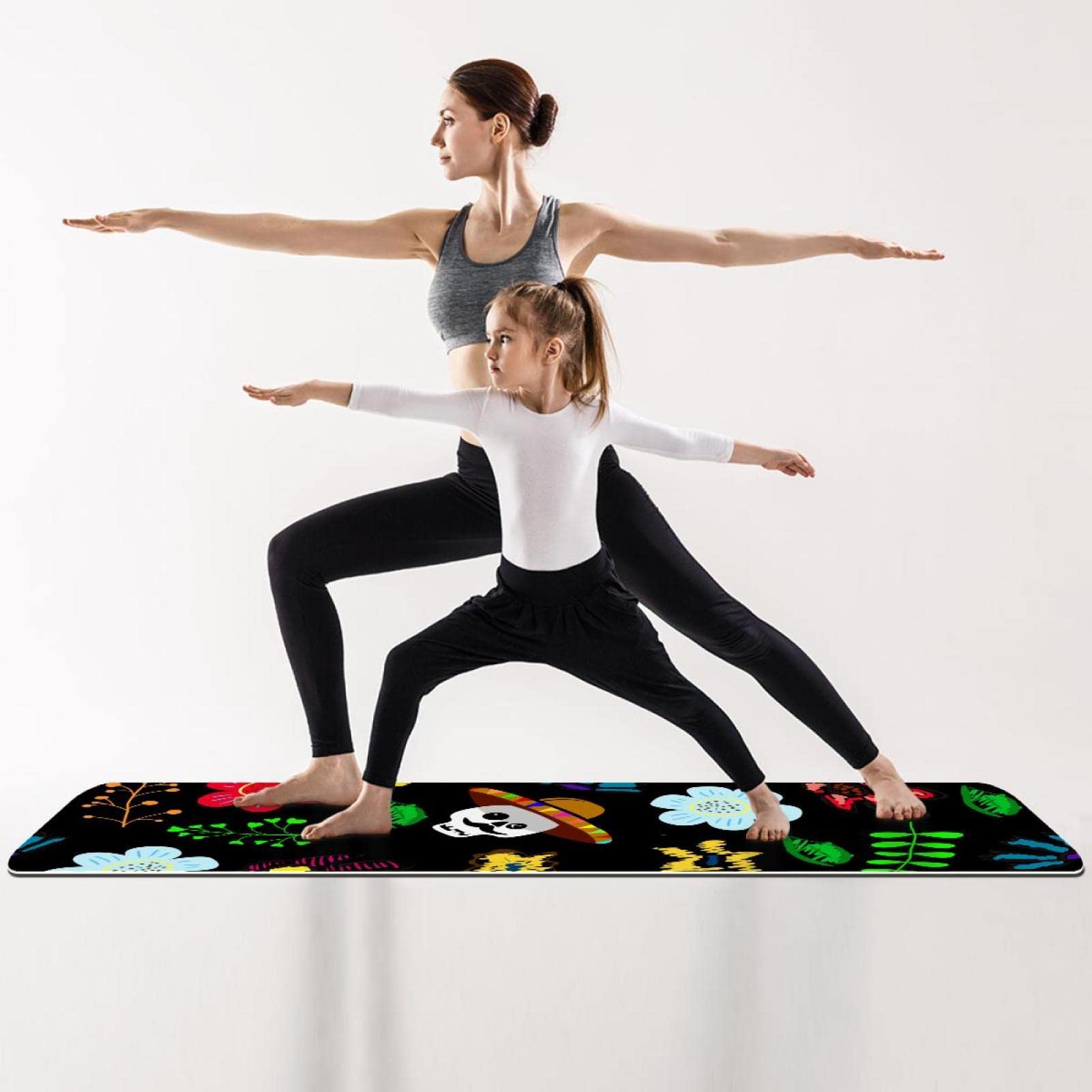 Yoga Mat, Yoga Mats for Home Workout, Workout Mat, Exercise Mats, Pilates Mat, seamless mexican skull flower leaves pattern