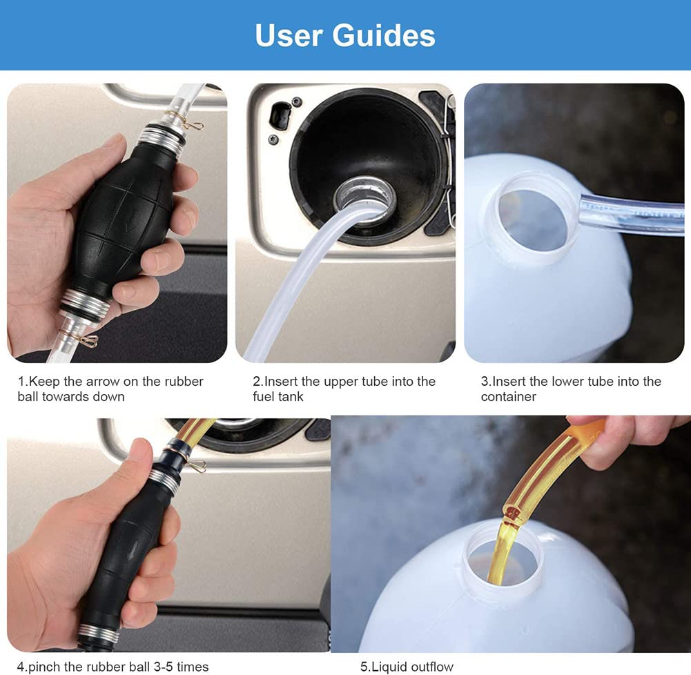 Siphon Hand Pump Manual Fuel Transfer Pump Siphon Hose for Gas Gasoline Petrol Diesel Oil Liquid Water Fish Tank with Durable PVC Hoses,Portable Widely Use