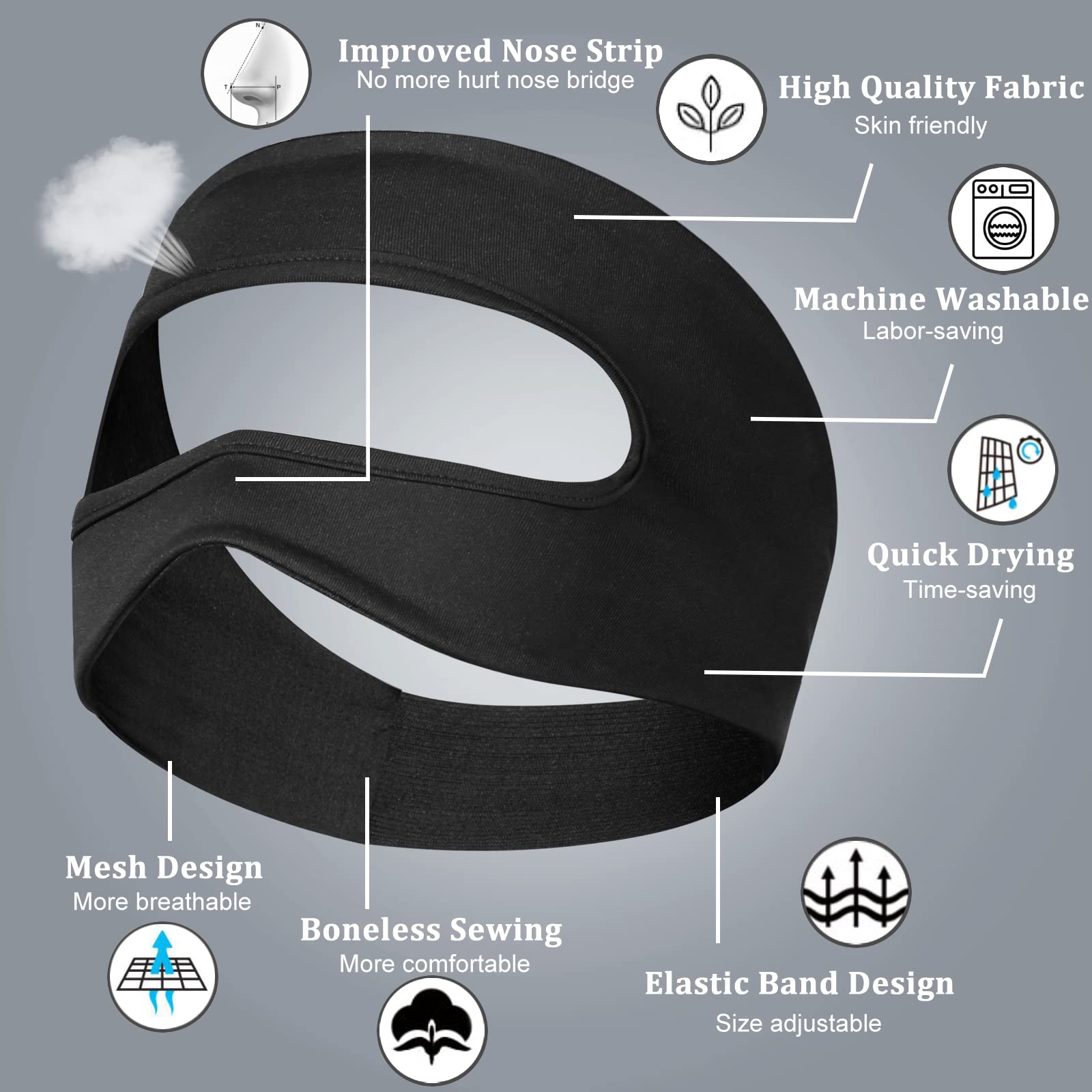 VR Sweat Band for Oculus Quest 2 Face Mask Sweat Guard for VR Workouts Supernatural VR Face Cover for Women Men Breathable Machine Washable (Black/Black and White, 2pcs)