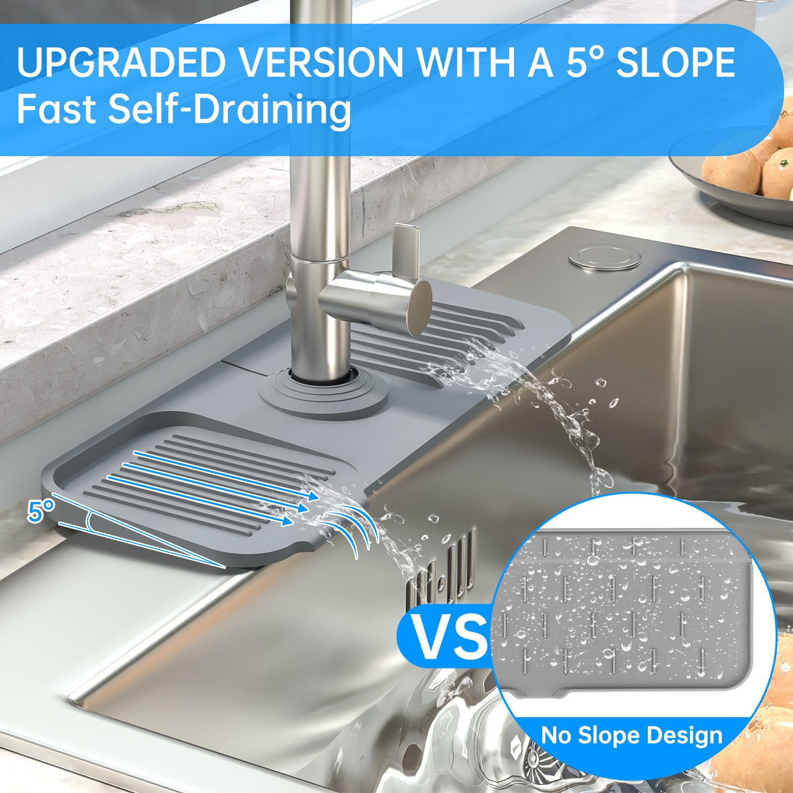 Silicone Faucet Splash Guard and Small Triangle Roll-Up Dish Drying Rack with Silicone Coating, Multifunctional Kitchen Drain Storage Tool