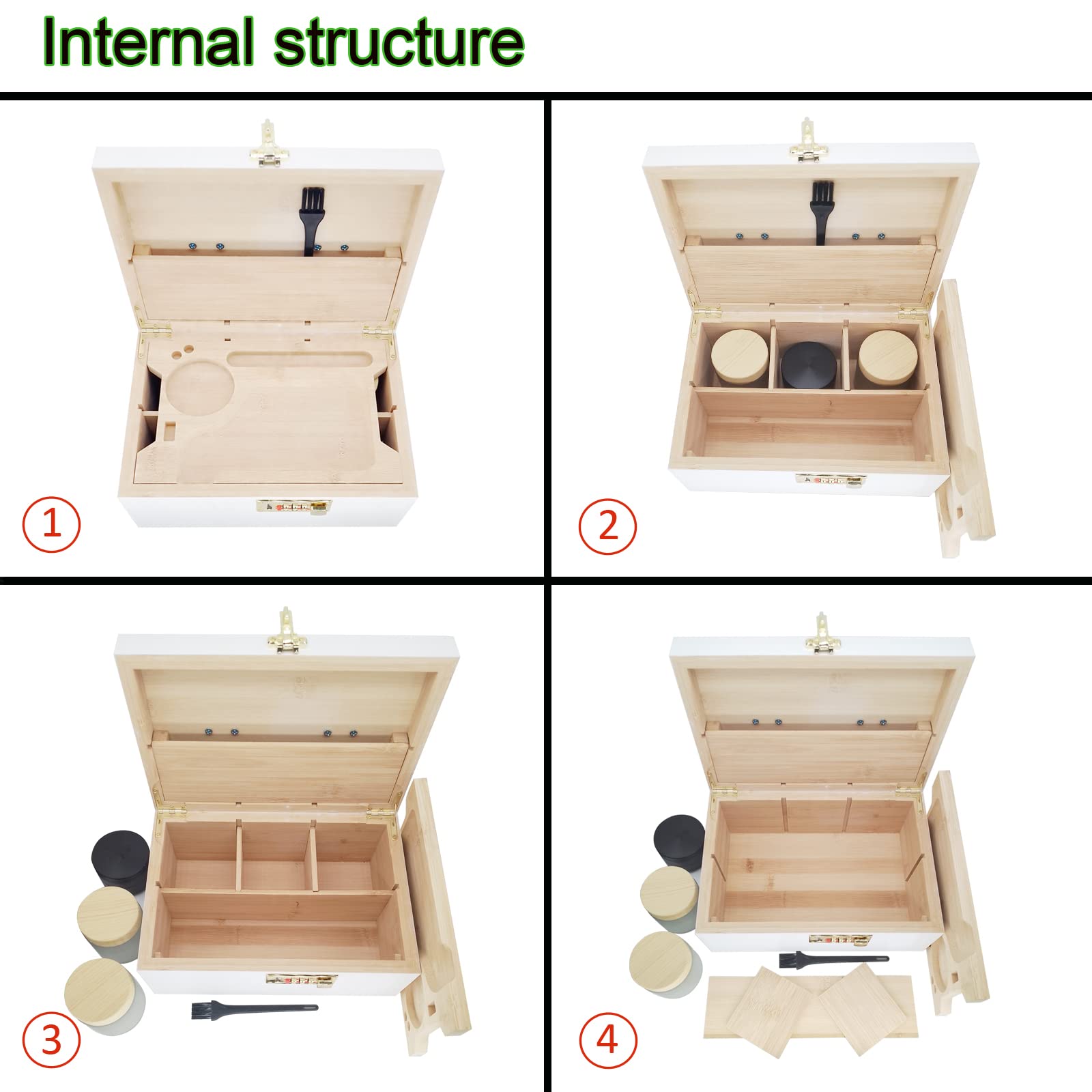 stash box,stash box with lock ,Large bamboo stash box,With glass jar, grinder,removable tray and brush (9.8*6.7*4.3 inches)