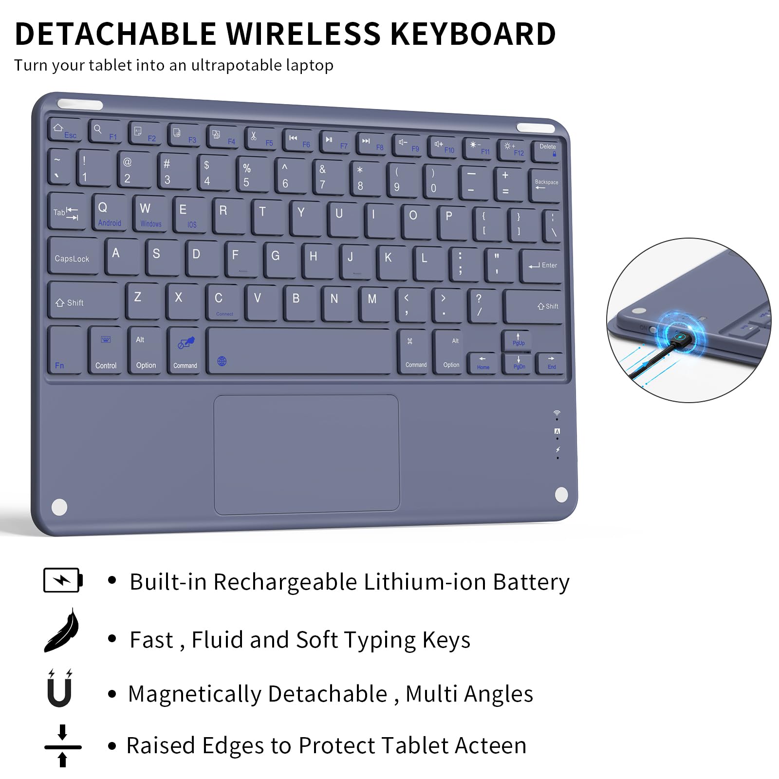 PDGSHMB Keyboard Case for iPad 9th 2021 / iPad 8th 2020 / iPad 7th Generation 2019 Case with Pencil Holder/Touchpad-Magnetically Detachable Bluetooth Keyboard Smart Cover for iPad 10.2 Inch, (Purple)