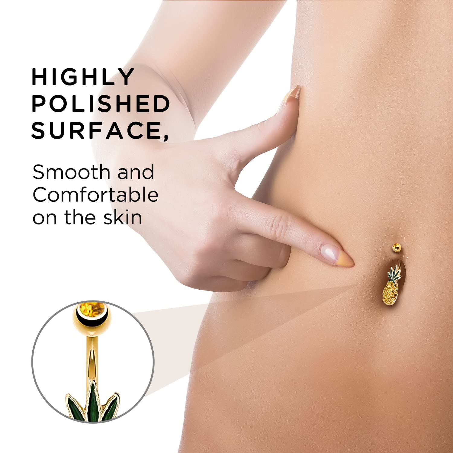 Pierce2GO Gold Pineapple & Weed Marijuana Belly Button Ring - 14G Surgical Steel Pineapple Belly Button Ring - Belly Button Rings Piercing for Women β 7/16β