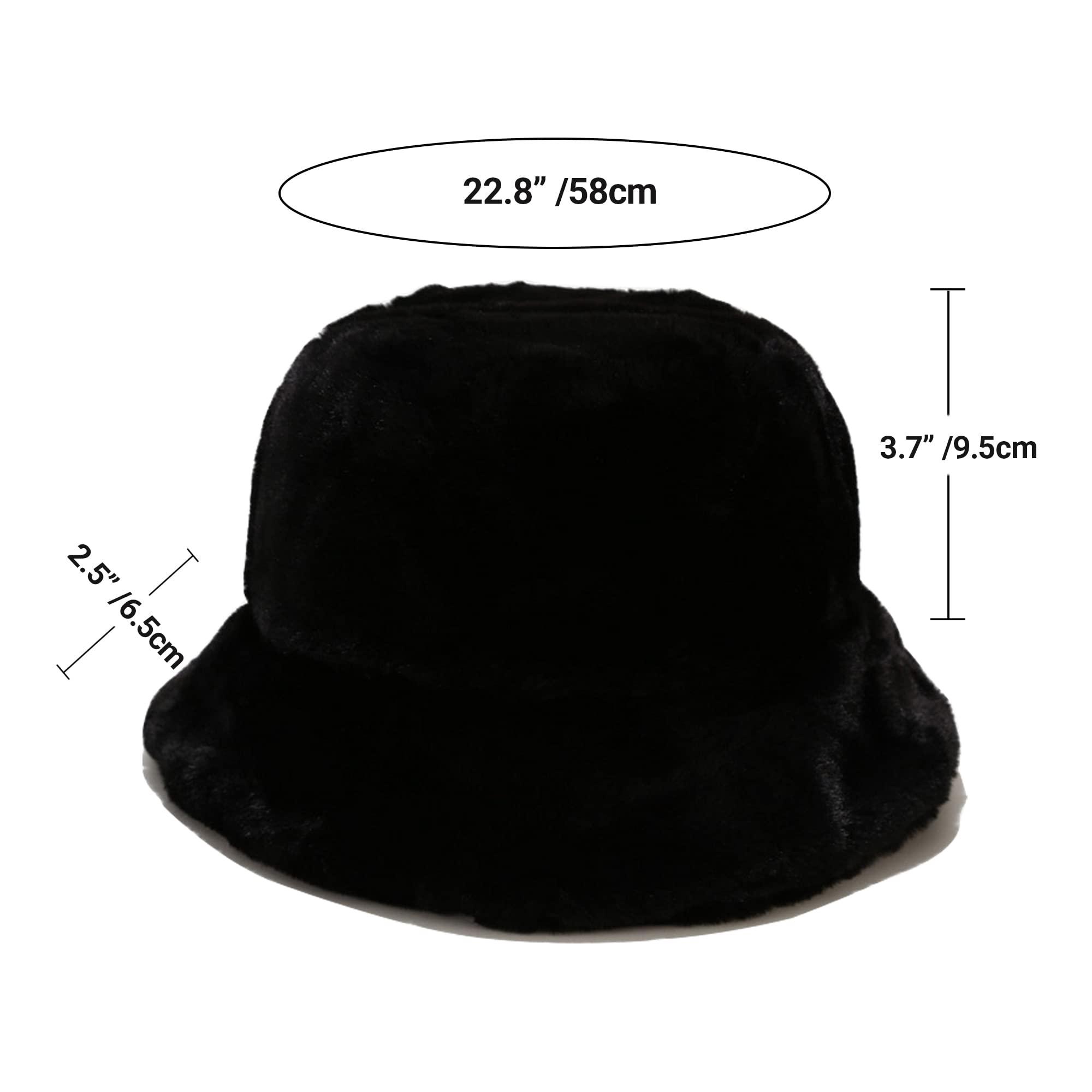 Umeepar Winter Faux Fur Bucket Hat Fluffy Warm Hat for Women Men (Black)