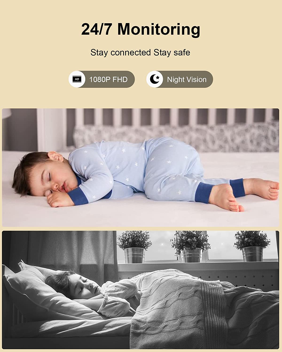 VENZ 2pcs Indoor Security Camera,1080P HD Plug-in WiFi Home Camera for Baby/Dog/Cat/Pet with Phone App,2 Way Audio,Motion Detection,Night Vision,Compatible with Alexa & Google