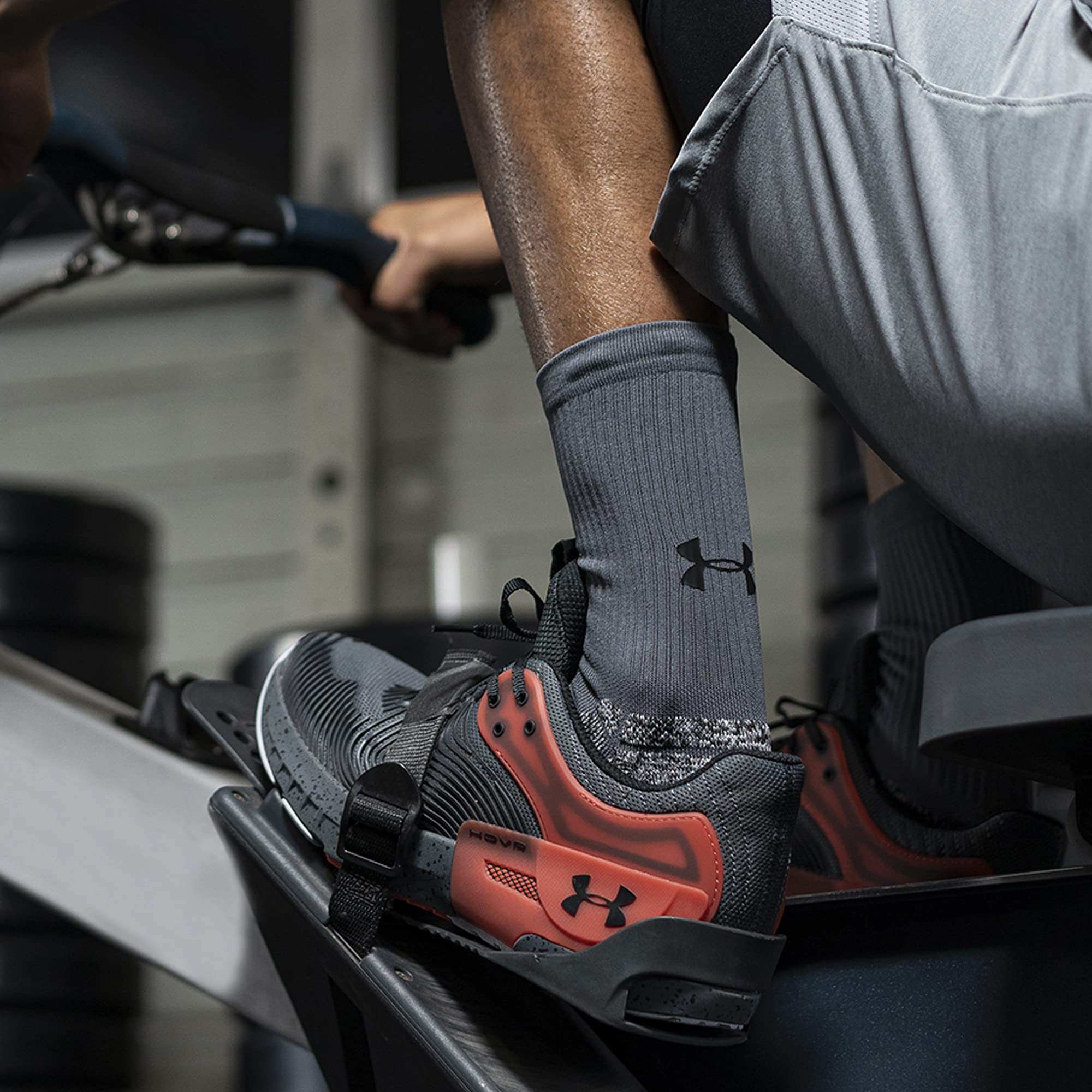 Under Armour Adult Elevated+ Performance Crew Socks, 3-Pairs, White/Halo Gray Assorted, Large