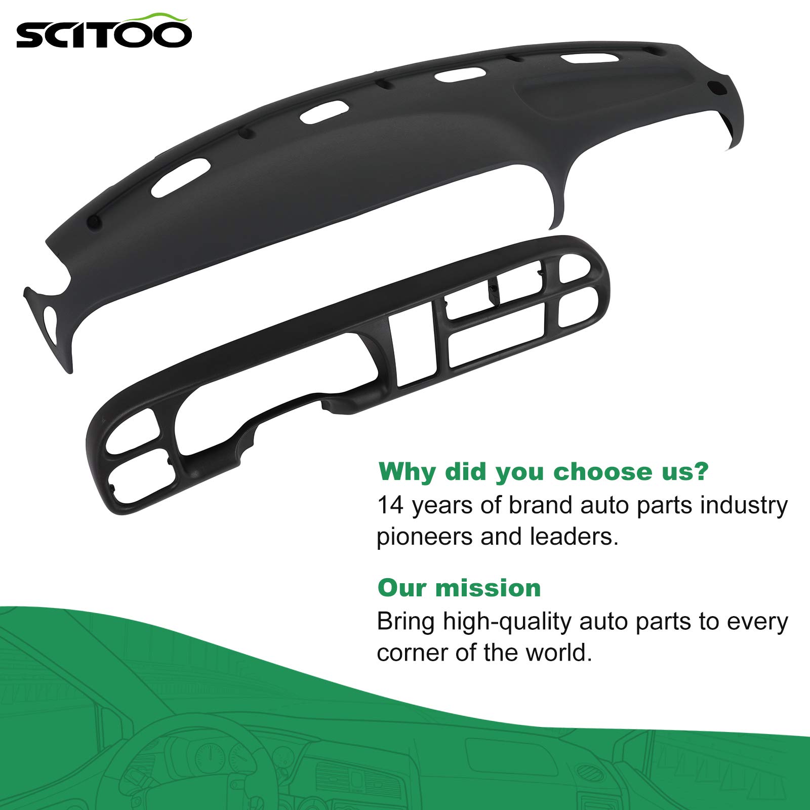 SCITOO Dash Cover & Instrument Panel Cover Kit Fits for Dodge for Ram 1500 2500 3500 1998-2002 Molded Black Overlay