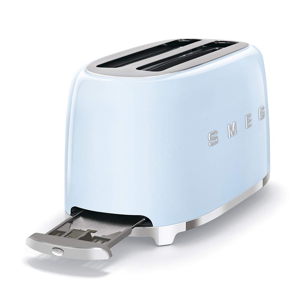 Smeg 50's Retro Style Toaster Bundle with Bamboo Tongs (Pastel Blue)
