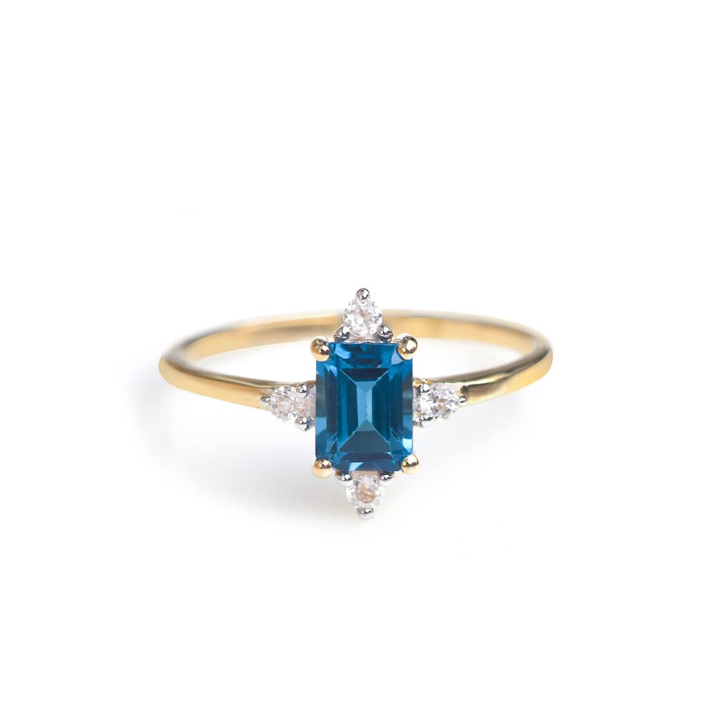 YoTreasure 1.67 Ct. London Blue Topaz & White Topaz 10K Yellow Gold Ring (7)