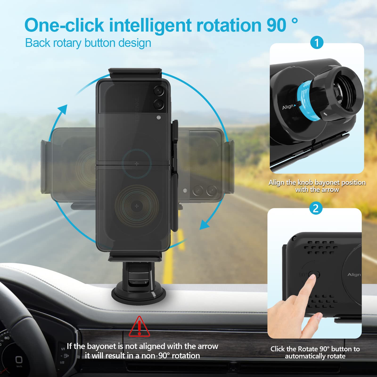 TOPENKE Wireless Car Charger for Z Fold 4 Car Mount, 15W Dual Coils Fast Charging Auto-Clamping for Air Vent & Dashboard, Compatible for Galaxy Z Fold 4/Z Flip 4/3/S23 Ultra, iPhone 14 Series or More