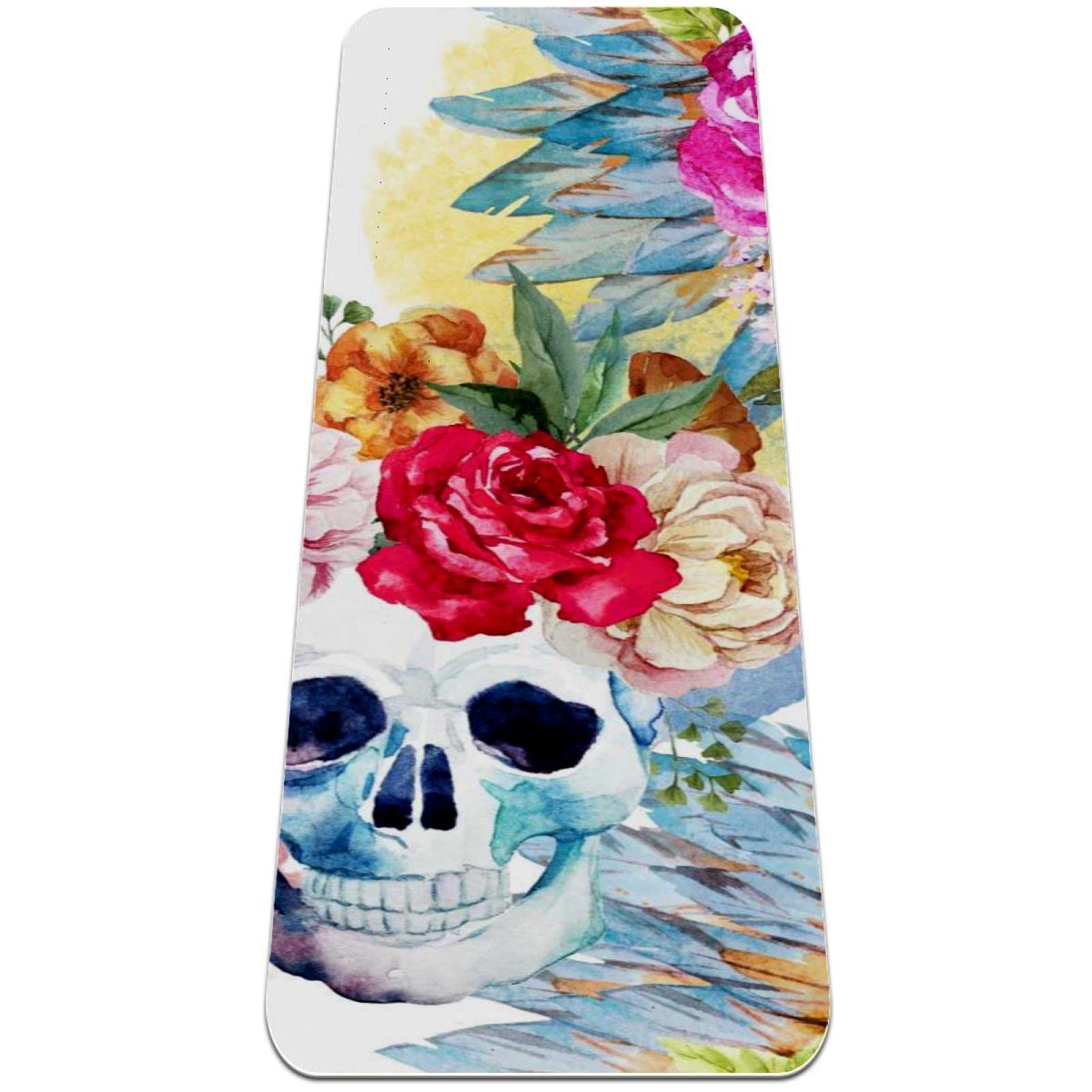 Yoga Mat, Yoga Mats for Home Workout, Workout Mat, Exercise Mats, Pilates Mat, colorful rose flower leaves skull pattern