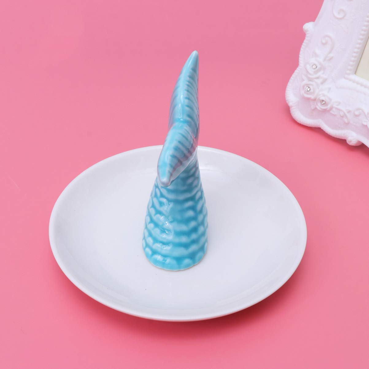 TOPBATHY Mermaid Tail Jewelry Ring Tray Ceramic Jewelry Dish Earring Necklace Rings Organizer Home Decoration Wedding Christmas Birthday Gift