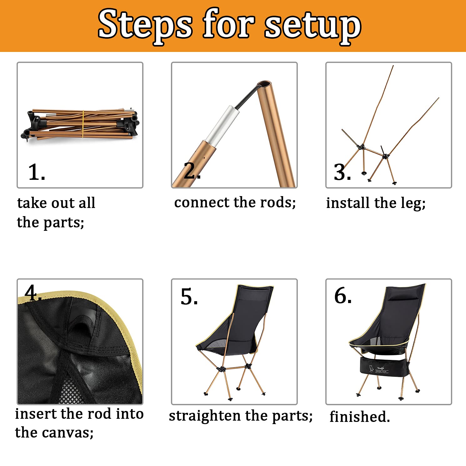 Tentock Backpacking Chair Portable Camping Chair Folding Camp Chair Lightweight Compact Rocking High Back Chair Camping Gear Equipment (Silver)