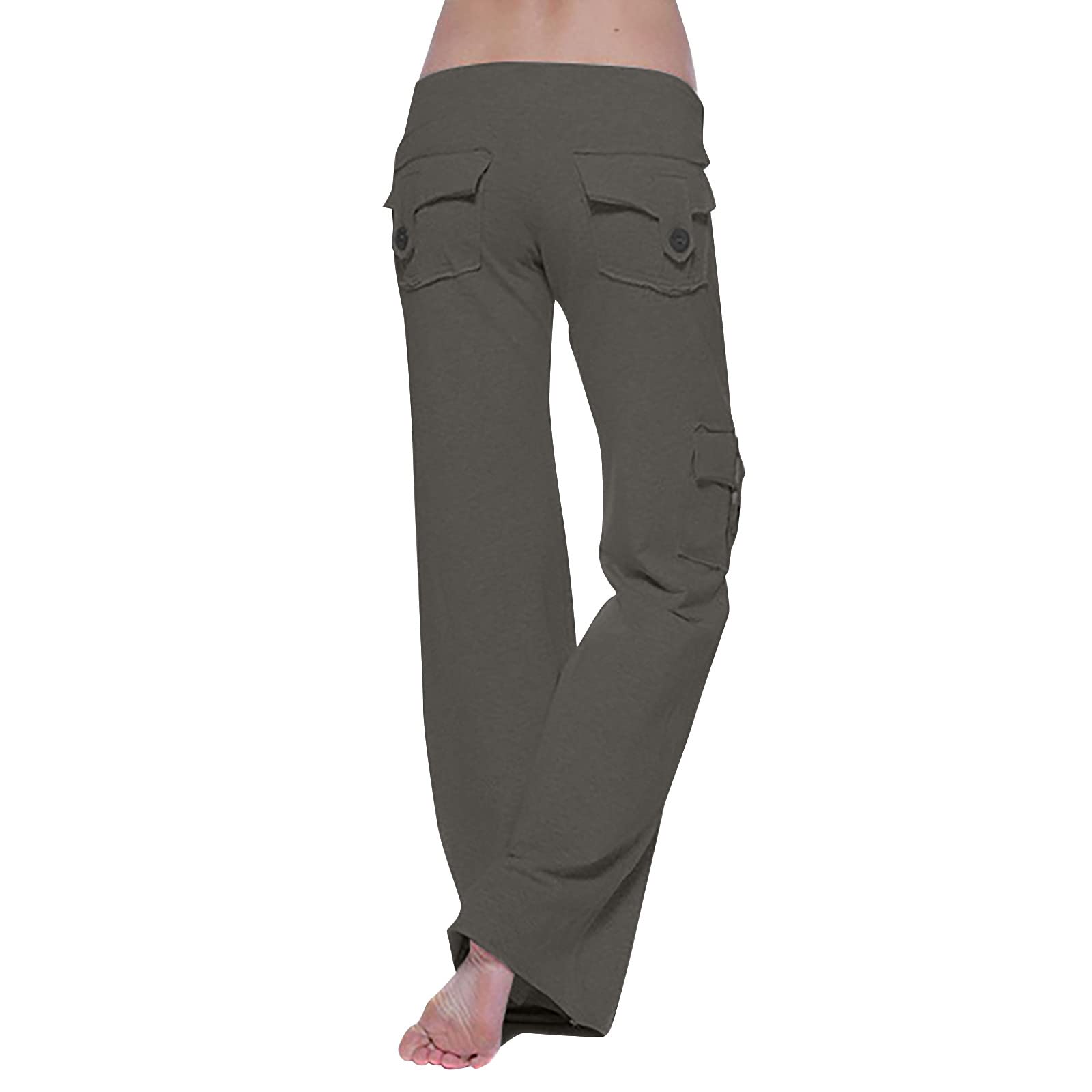 Yoga Pants Button Pockets Women Elastic for Workout Fitness - Super Soft Thin Material Womens Yoga Pants