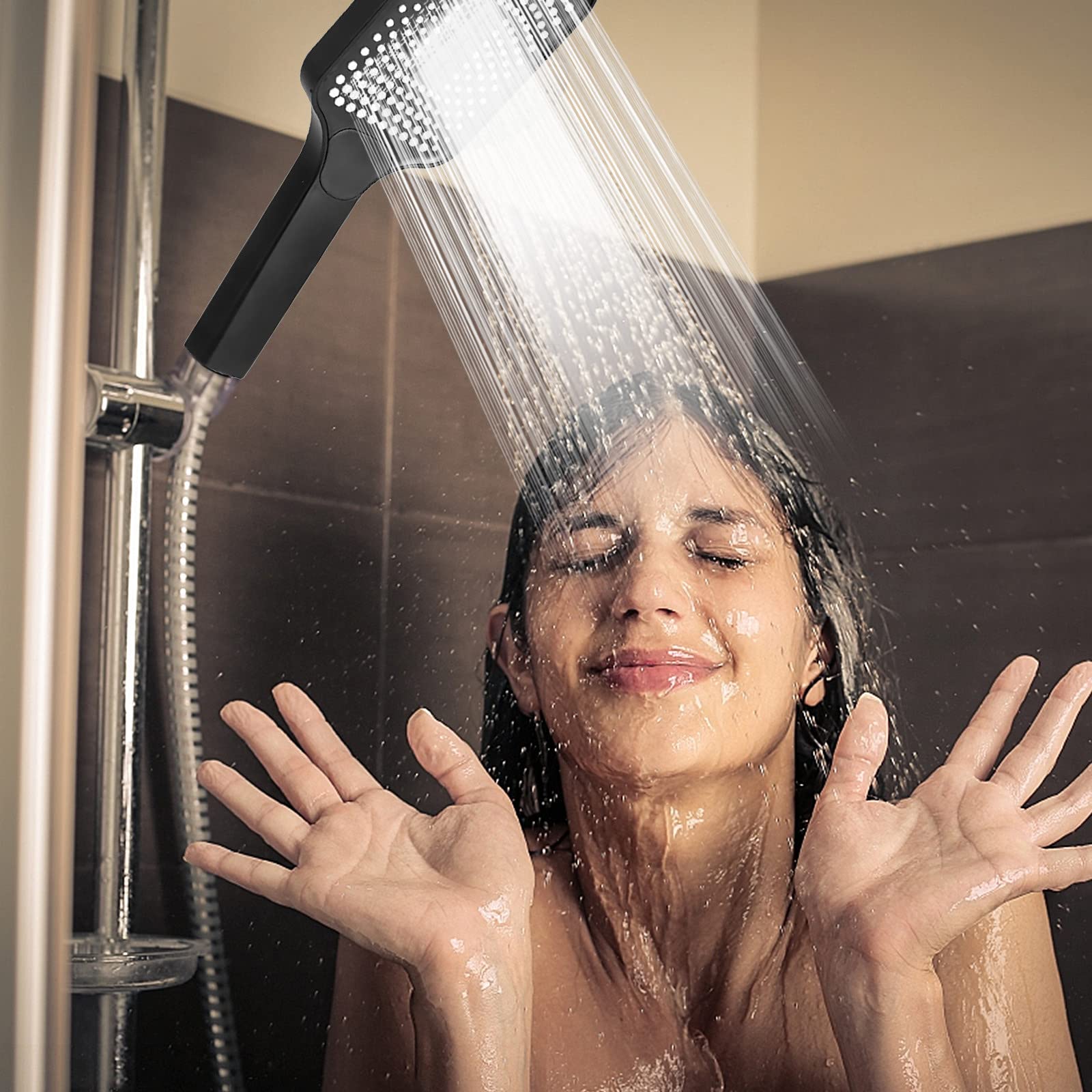 Sentmoon Shower Head, High-Pressure Handheld Shower head - Hard Water High Pressure 4 Spray Modes for the elderly, children, Adjustable Replacement for home, Gym,Bathroom Shower Heads(Quadrate)
