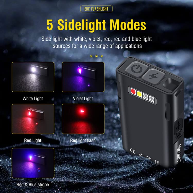 TOPHUNT V7 Mini Keychain Flashlight with Magnet, Super Bright 1100 Lumen USB Rechargeable LED Pocket Tactical Flashlight with Red, UV & Blue Lights