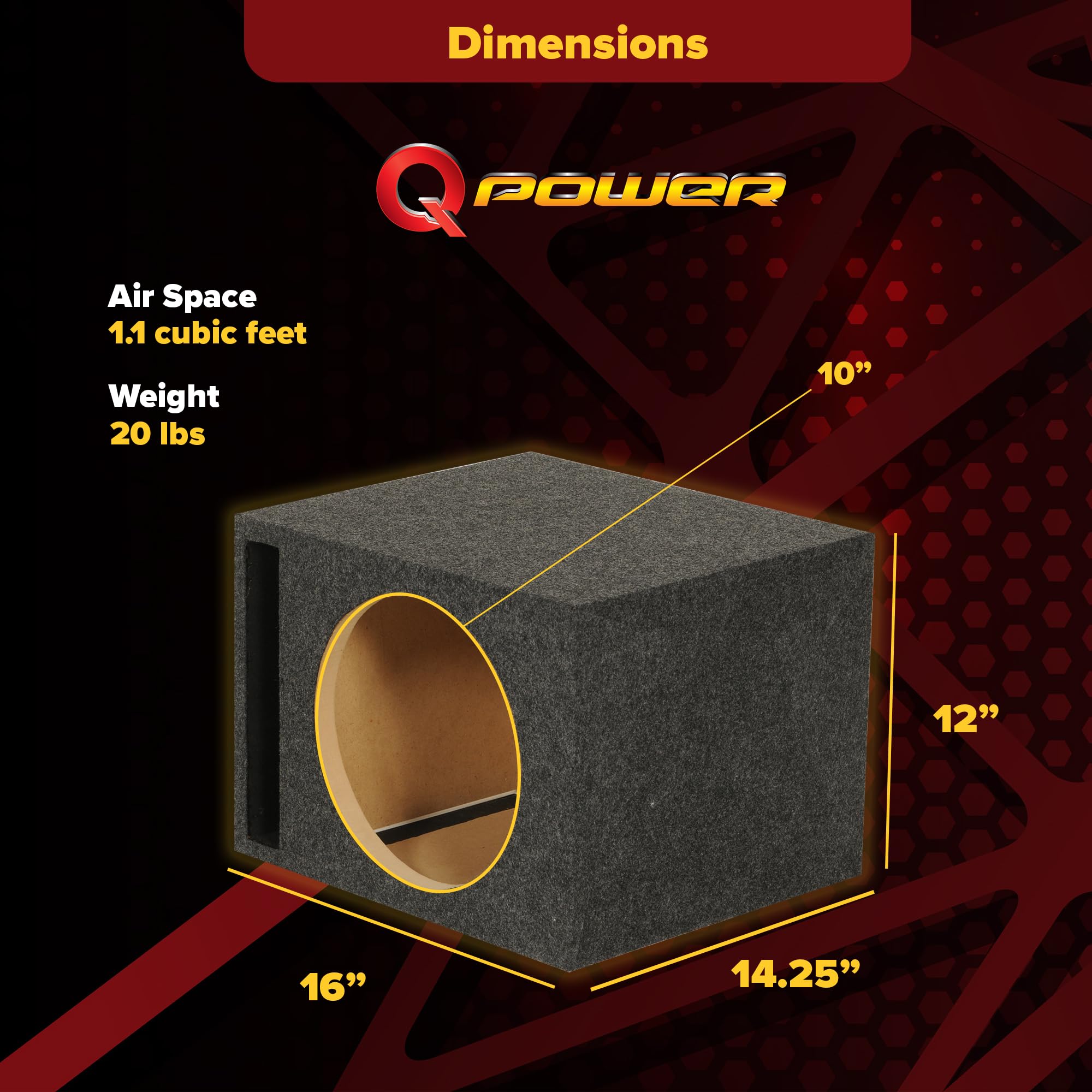 QPower 10 Inch Subwoofer Box, Vented Speaker Box for In-Car Audio