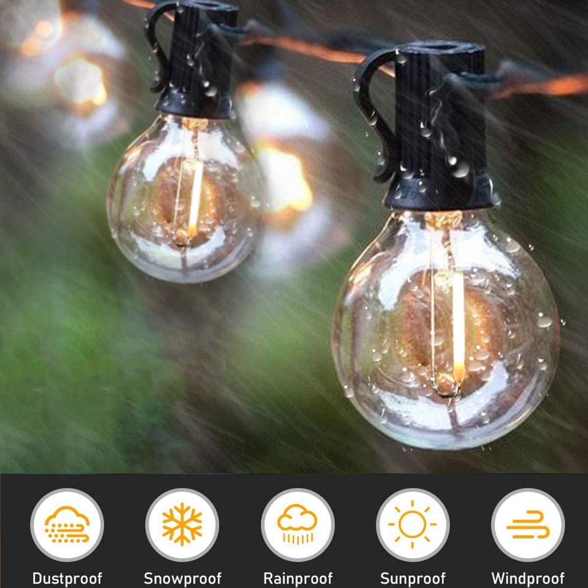 Solar Outdoor String Lights, 25Ft Globe Patio Lighting with 25 G40 LED Bulbs + 1 Spare Bulb, Waterproof String Lights for Indoor Outdoor Garden Backyard Patio Cafe Umbrella Lamp Party Lights Decor