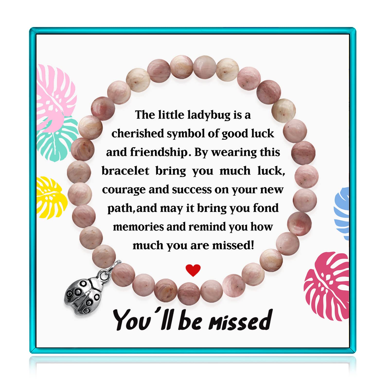Yooborn Retirement Ladybug Beads Farewell Bracelet Gifts for Coworkers Women Going Away Gift for Friends Boss Staff Present for New Job Coworker Leaving Gifts.