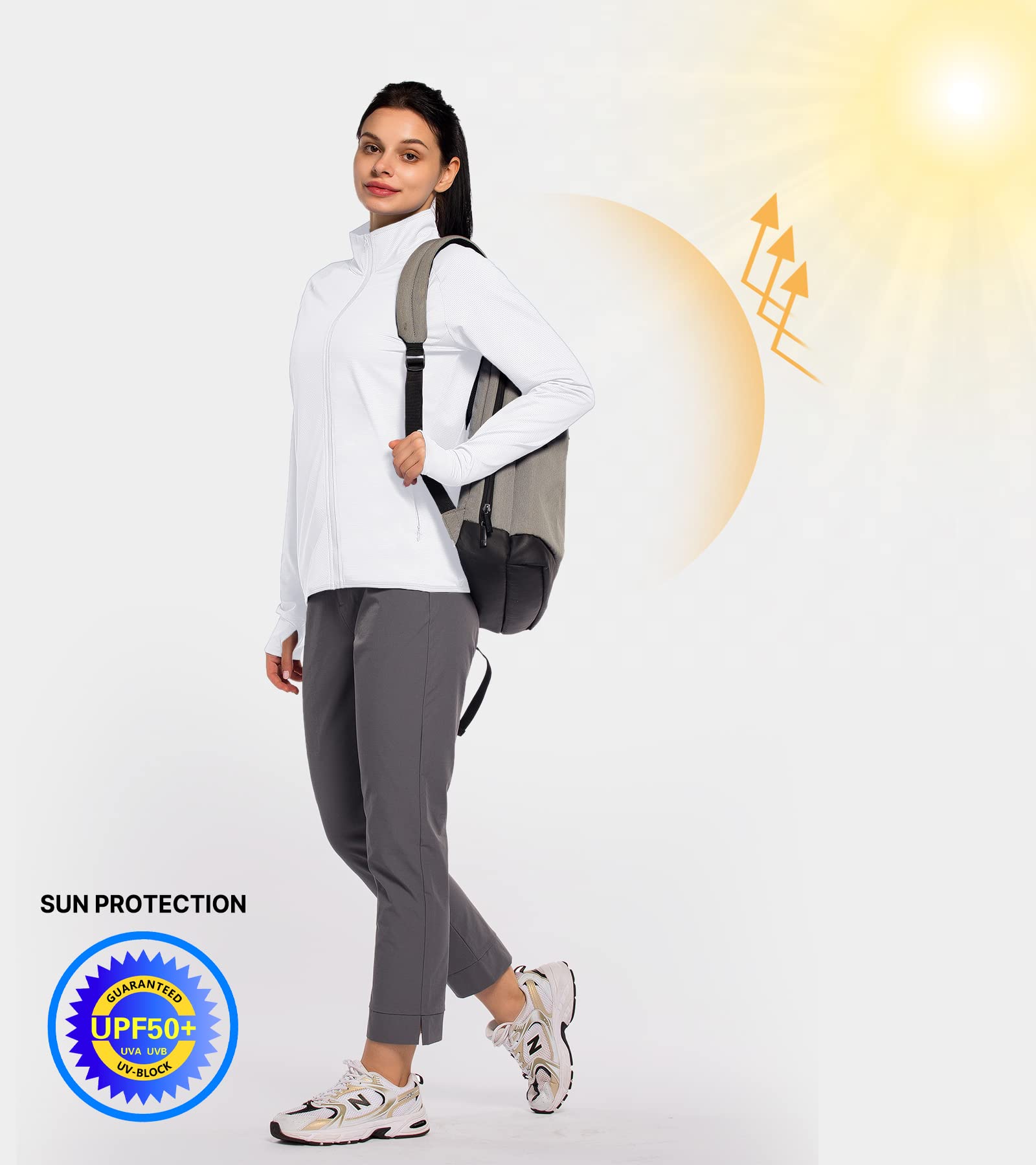 Women UPF 50+ UV Sun Protection Shirt Long Sleeve Golf Light Jacket SPF Hiking Running Shirts with Zip Pockets White XL