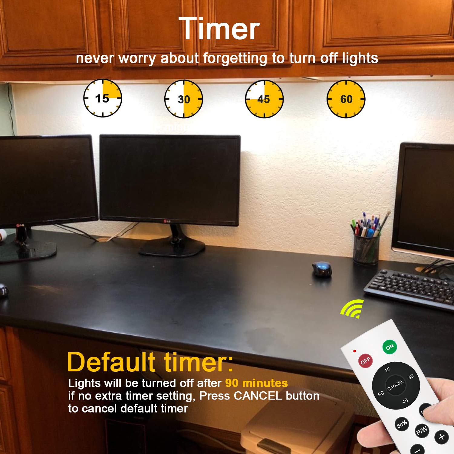SZOKLED Under Cabinet Lights Battery Operated, Remote Control Closet Light 20-LED, Wireless Counter Lighting, Stick on Touch Night Light for Kitchen Hallway Stairs, Timing & Dimmable, 4 Pack