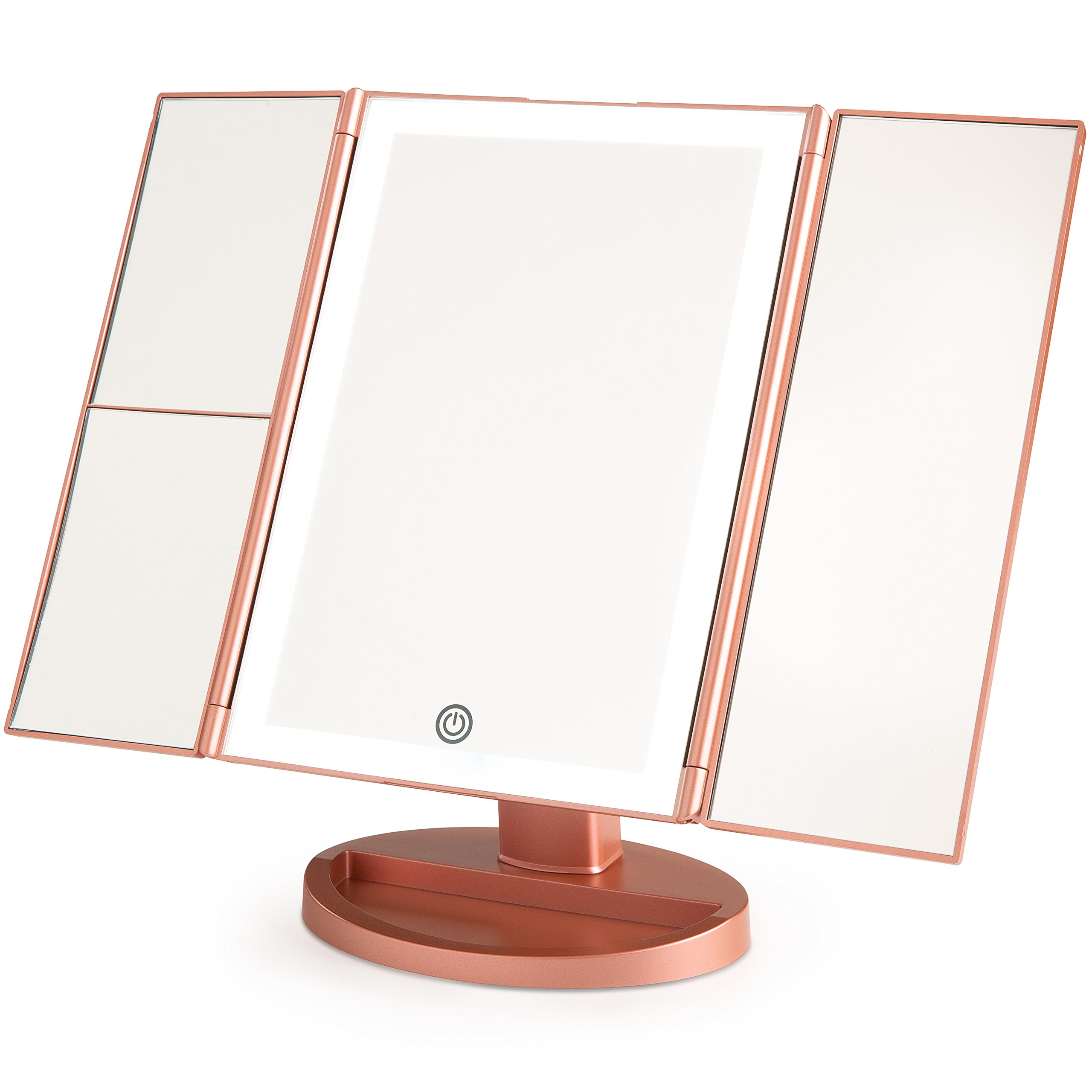 Prosper Beauty Lighted Makeup Mirror Vanity [LIT by 36 LED Lights Bright Natural Beauty Cosmetic Travel Trifold 1x/2x/3x Magnification USB Charging 180 Degree Adjustable Stand (Rose Gold)