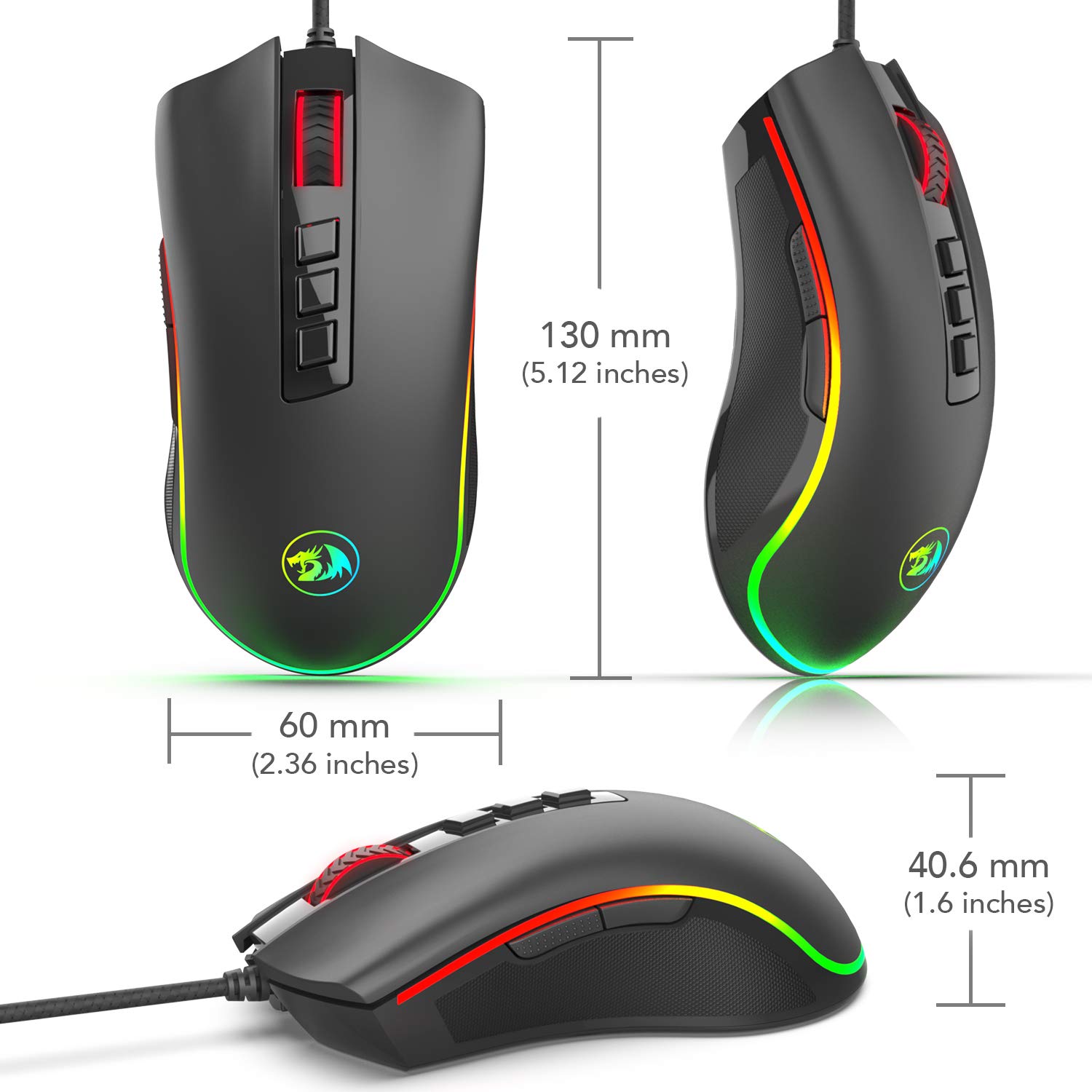 Redragon M711-FPS Cobra FPS Optical Switch (LK) Gaming Mouse, Wired RGB Gamer Mouse w/ 50 Million Click Lifespan, Onboard 16,000 DPI (32,000 via Software) and 7 Programmable Macro Buttons
