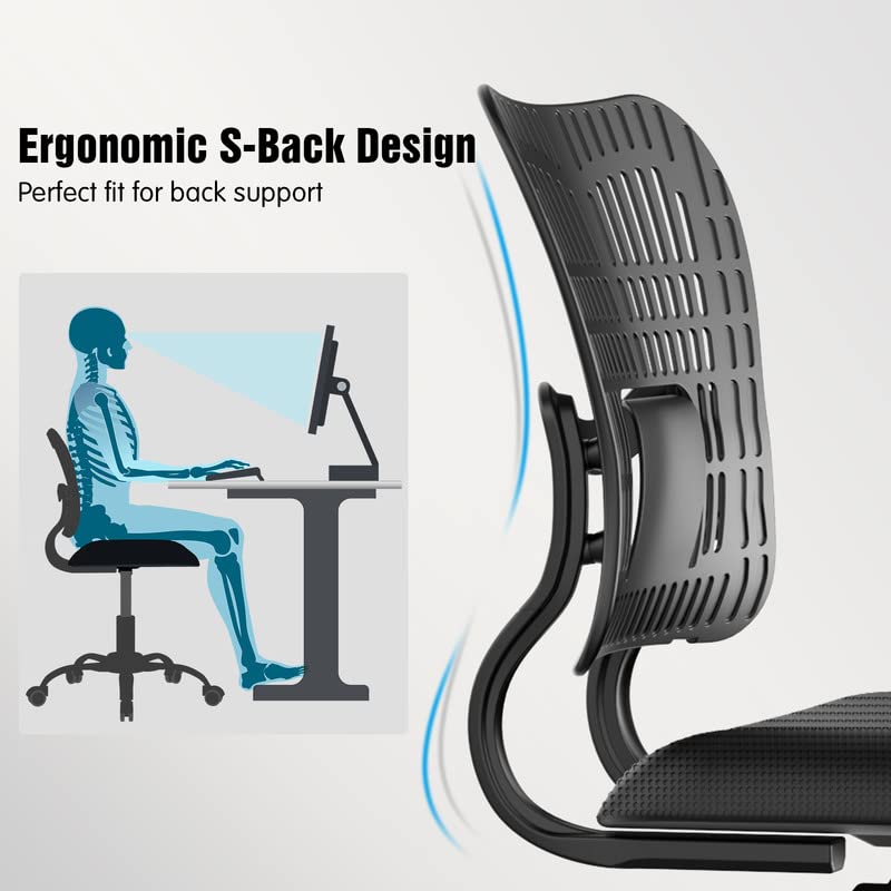 PALONE Desk Chair Armless Office Chair Computer Home Office Middle-Back Mesh Task Swivel Rolling Adjustable Height Seat Chair No Arms for Small Space with Lumbar Support (Black)