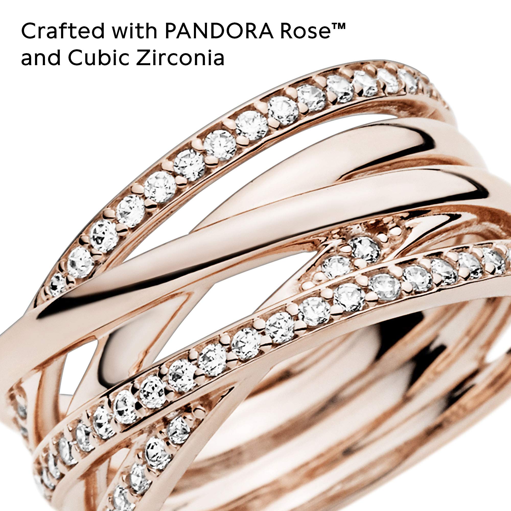 Pandora Sparkling & Polished Lines Entwined Ring - Rose Gold Ring for Women - Chic Cocktail Ring - Gift for Her - 14k Rose Gold-Plated Rose with Cubic Zirconia - Size 8.5