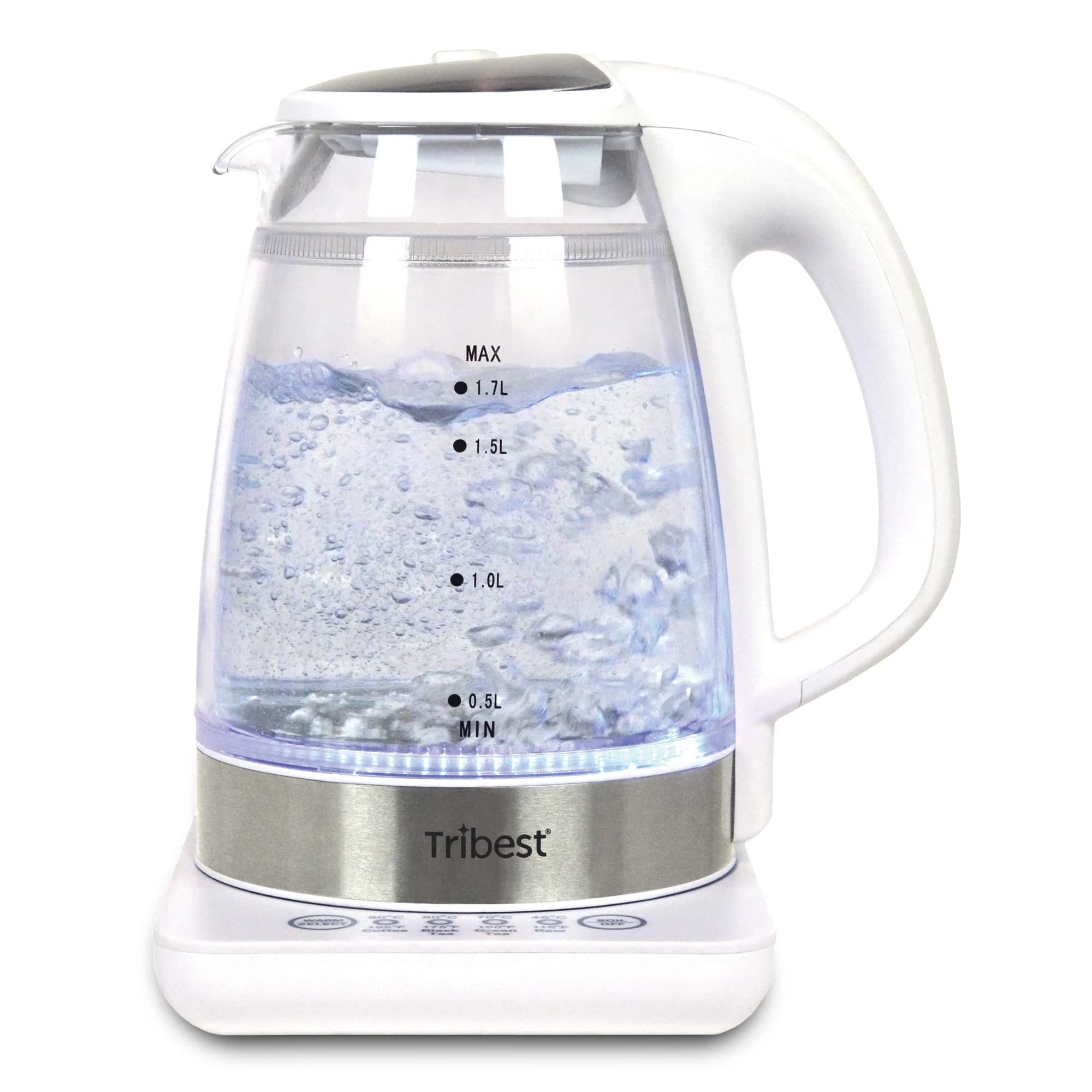 Tribest GKD-450 Raw Tea Kettle, Glass Electric Brewing System, 110V, 9 x 6.75 x 11 inches, White