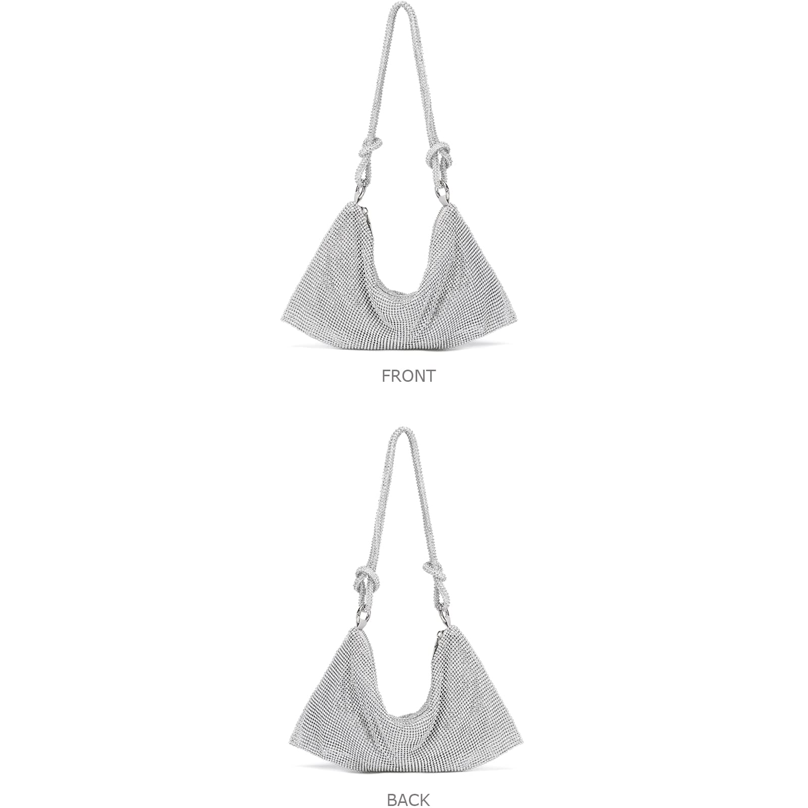 YIKOEE Sparkly Rhinestone Purse for Women Evening Hobo Shoulder Bag (Sliver)