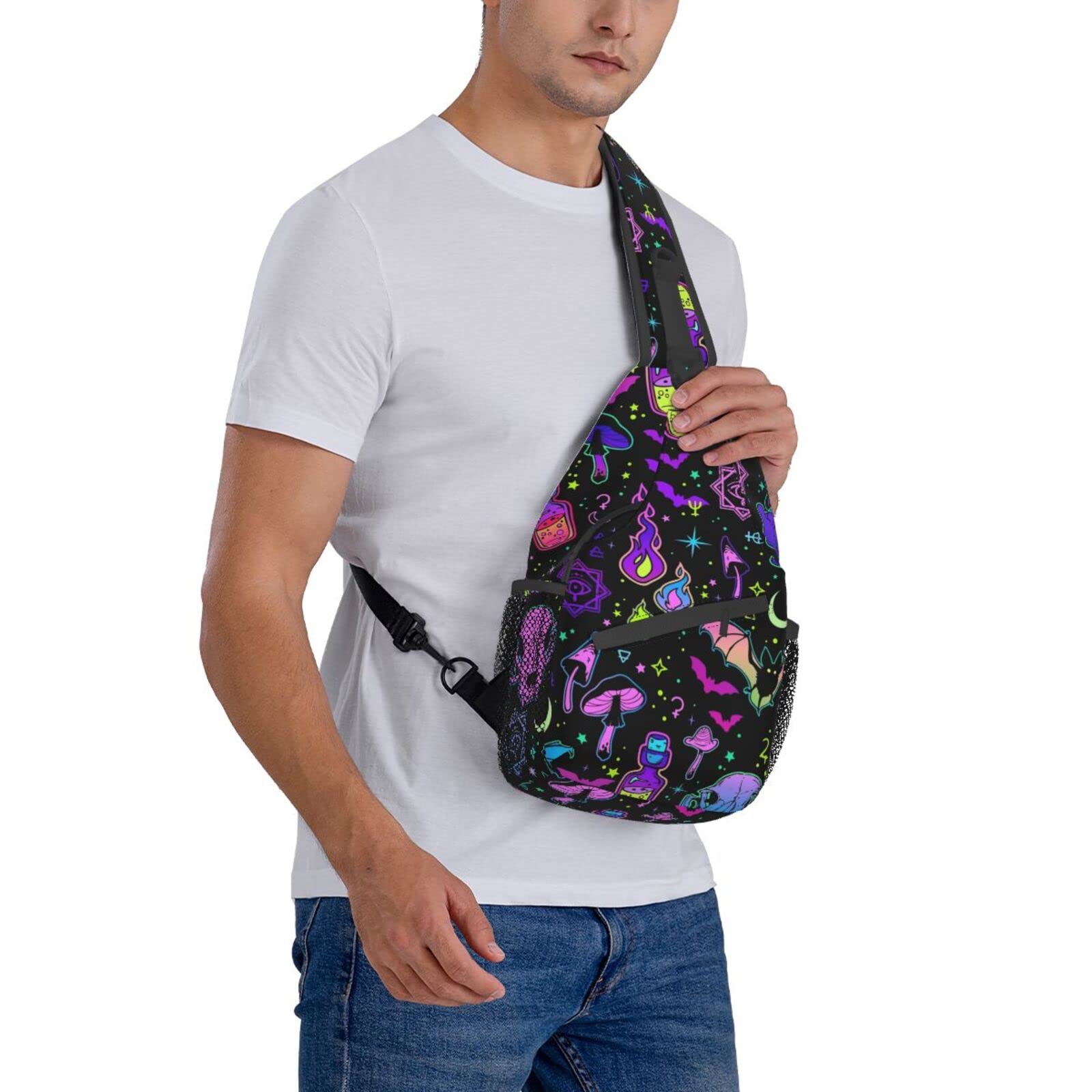 Skull Crossbody Backpack for Travel Hiking Chest Daypack Shoulder Sling Bag for Men Women Cycling Walking