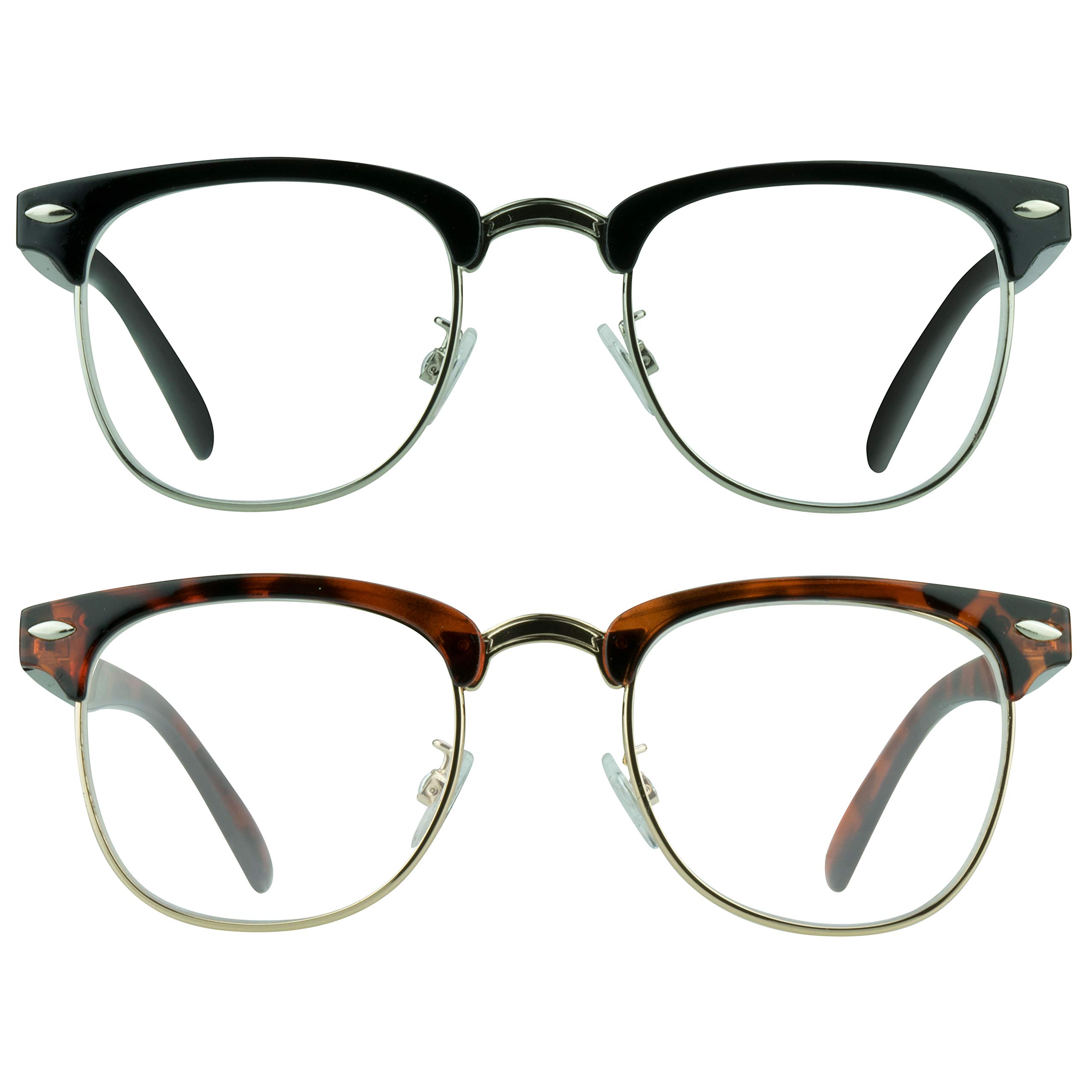 proSPORT Combo Reading Glasses +2.50 Black Silver and Tortoise Gold Frame Horn Rimmed Vintage Classic Semi Rimless Unisex