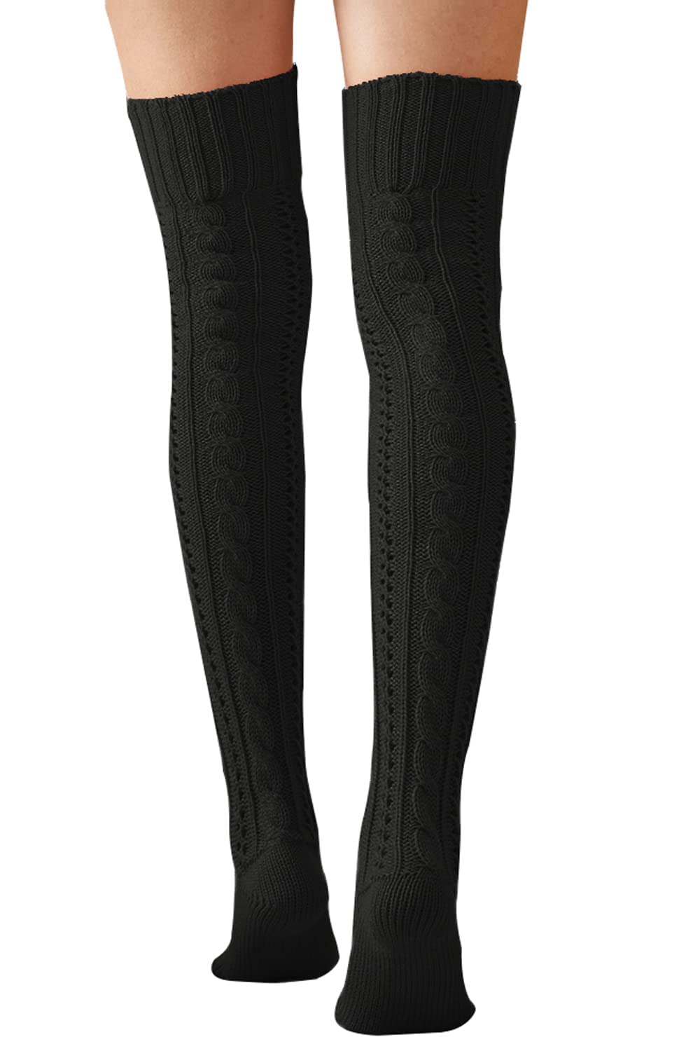 YELAIVP Slouch Cable Knit Thigh High Socks for Women Over The Knee Extra Long Boots Stocking Leg Warmers White