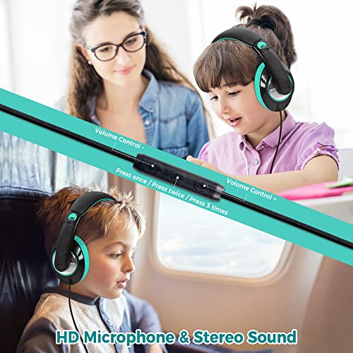 rockpapa Comfort+ Kids Headphones with Microphone, Boys Girls Student Over-Ear Headphones Wired for School Classroom Laptop PC Computer Tablet Black Teal