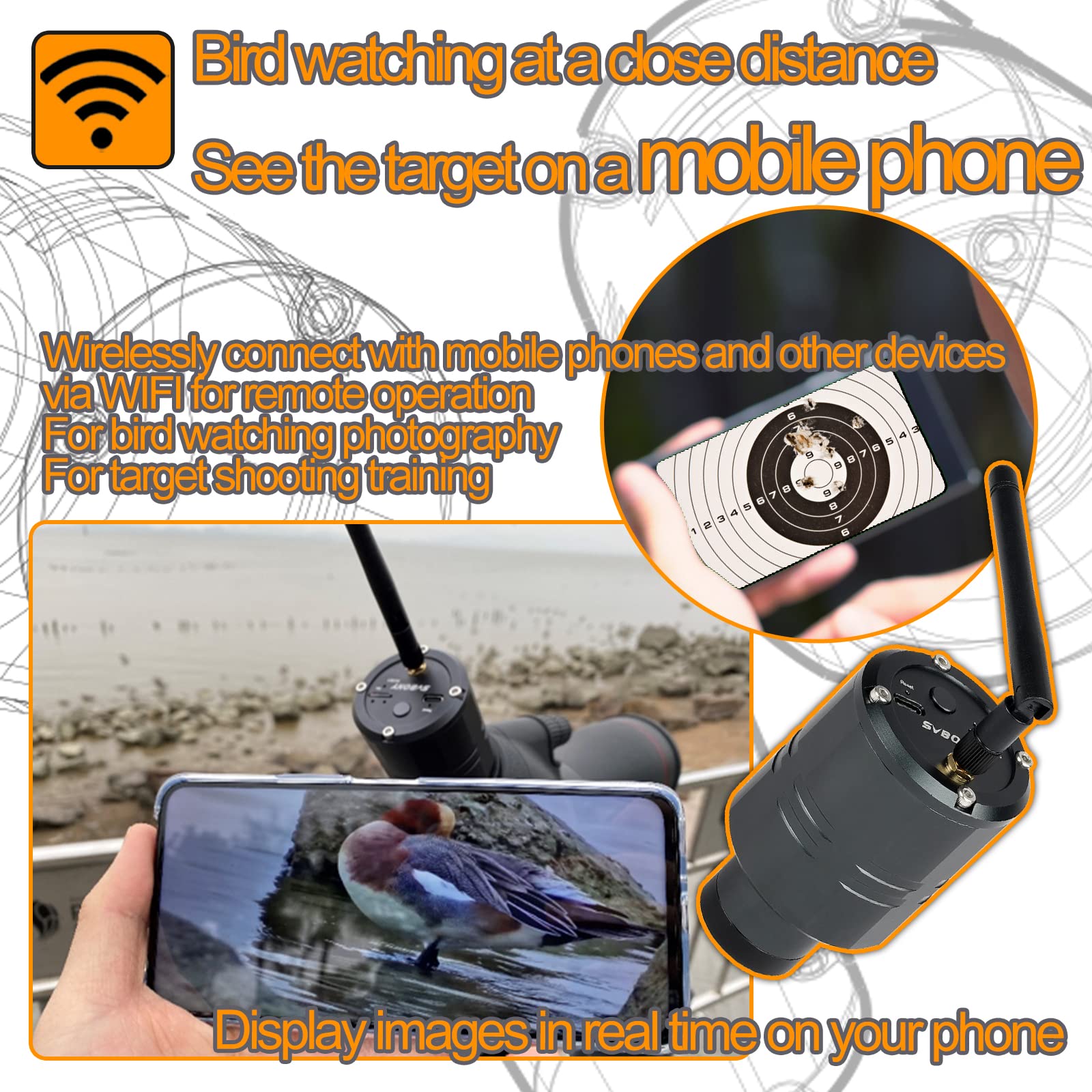 SVBONY SC001 WIFI Spotting Scope Camera Bundle with SV406P Dual Focus Spotting Scope for Birding Capture Photos and Video