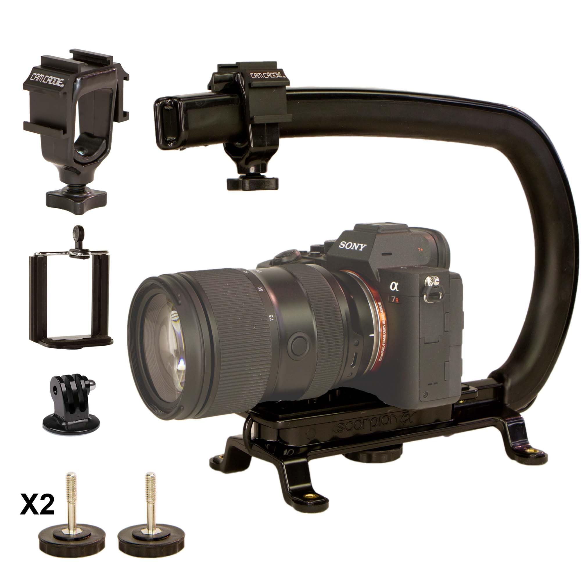 Scorpion EX Video Action Stabilizing Rig Handle Grip Handheld Stabilizer with Hot-Shoe Mount for Canon Nikon Sony Panasonic DSLR & Mirrorless Camera Camcorder (Triple Cold Shoe JR)