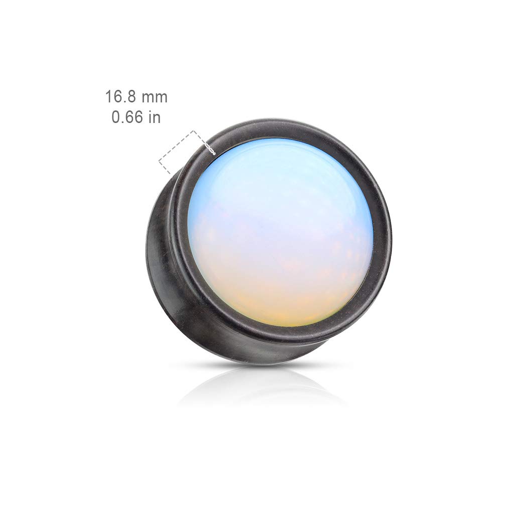 Pierced Owl Synthetic Opal Center Front-Facing Natural Ebony Wood Saddle Plugs, Sold as Pair (19mm (3/4"))