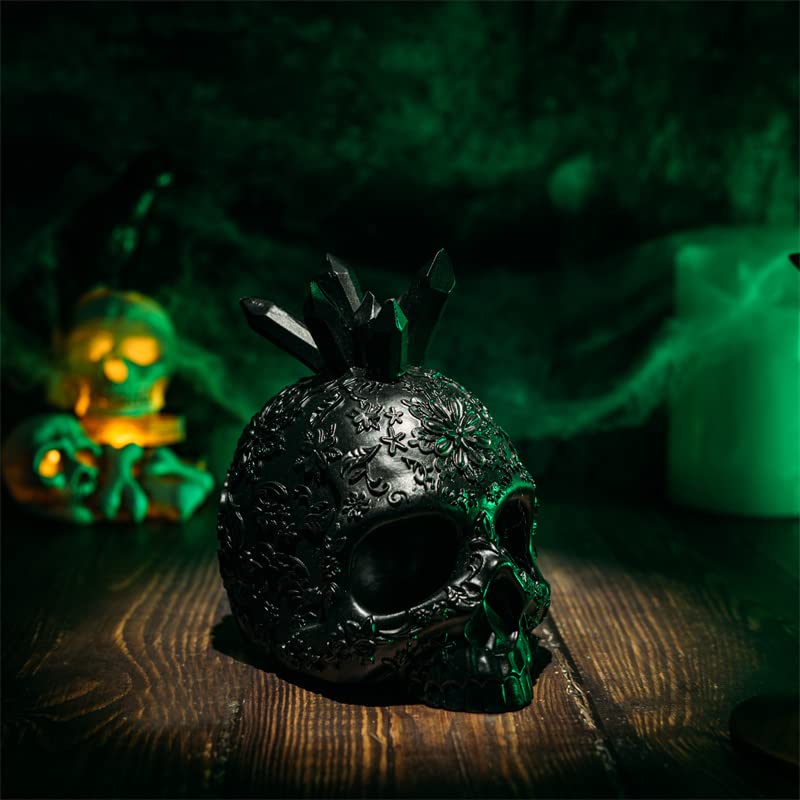 Skull Crystals Ring Holder, 3.75" H For & Year Round - Skull Decor, Goth Ring Organizer, Storage Display, Skeleton Jewelry Holder Trinket Rings Tray - Gothic & Emo Decor - Spooky Oddity