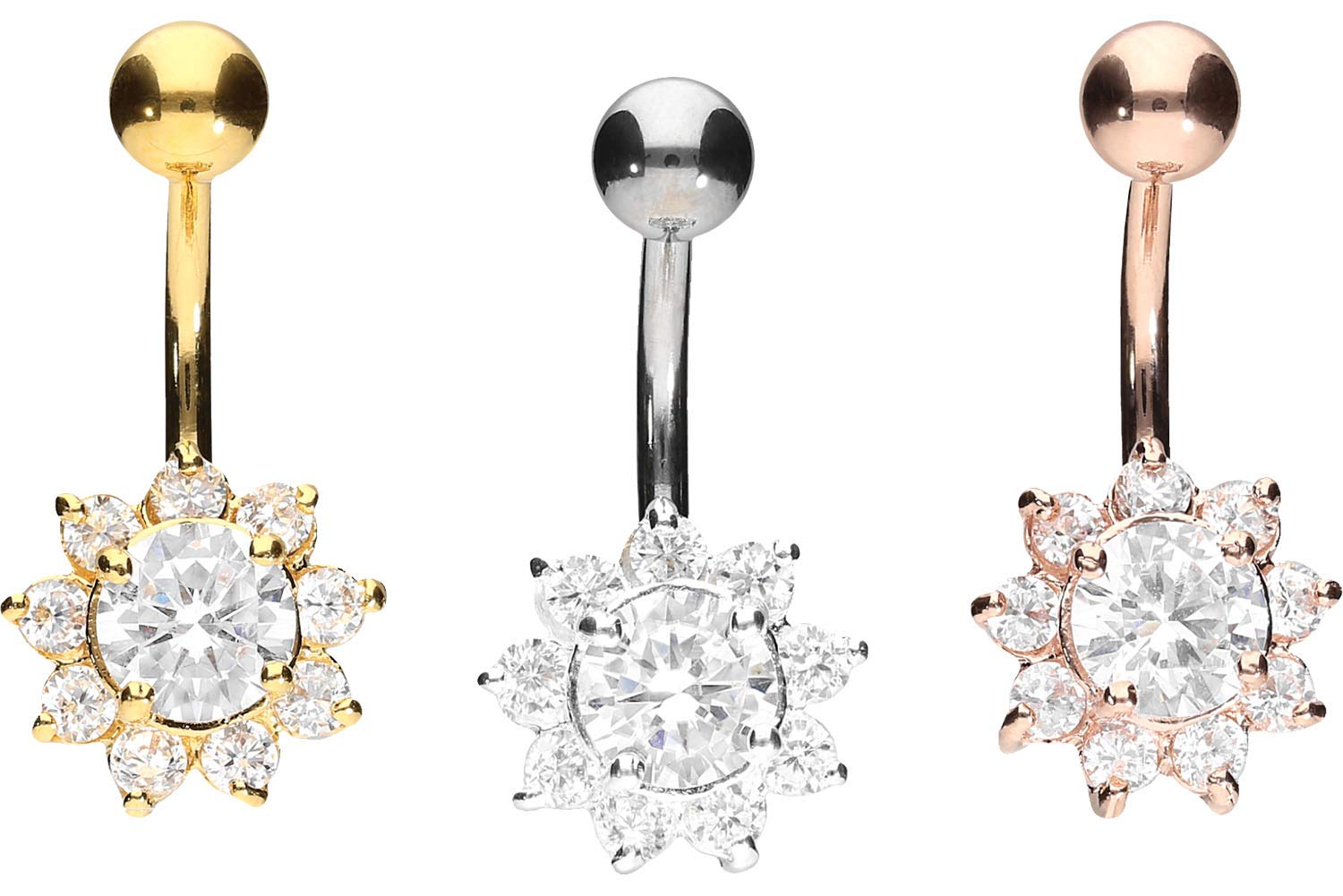 PIERCINGLINE 316L Surgical steel belly button ring with brass design FLOWER 14G Navel Ring Belly Piercing