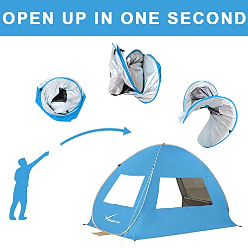 Venustas Beach Tent, Pop Up Beach Tent, Pop Up Beach Shade with UPF 50+, Portable Sun Shade Pop Up Tent, Light Weight Pop Up Beach Shade for 3-4 People