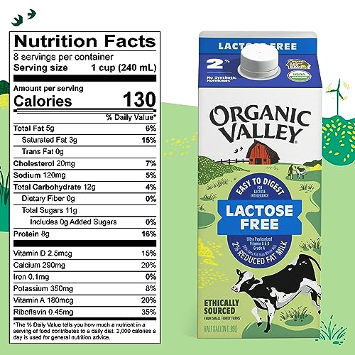 Organic Valley, Lactose Free, 2%, Half Gallon, 64 fl oz