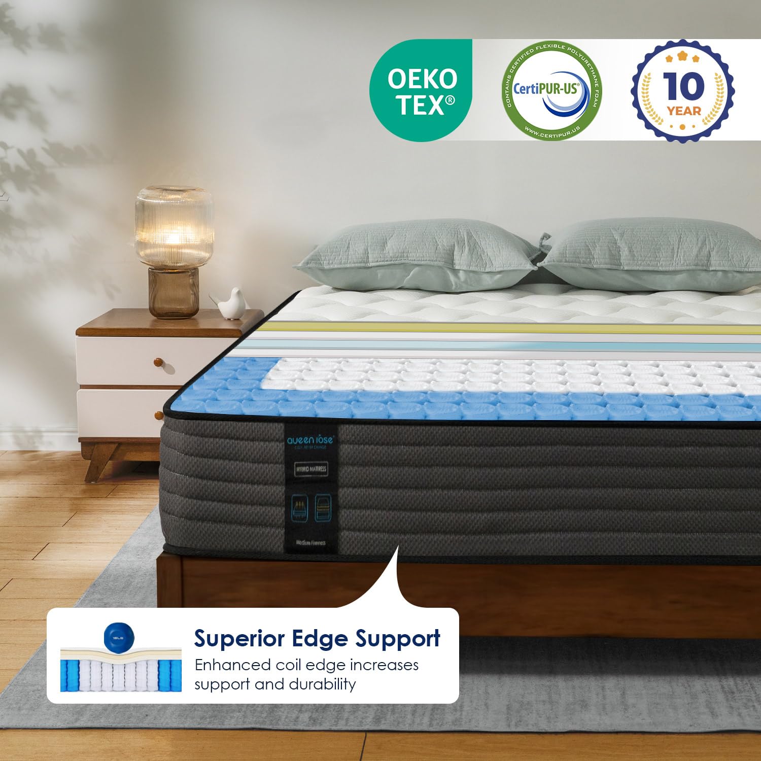 QUEEN ROSE Twin Size 6 Inch Hybrid Mattress in a Box, Memory Foam Mattress Motion Isolation Pressure Relief Individually Wrapped Pocket Coils Mattress……